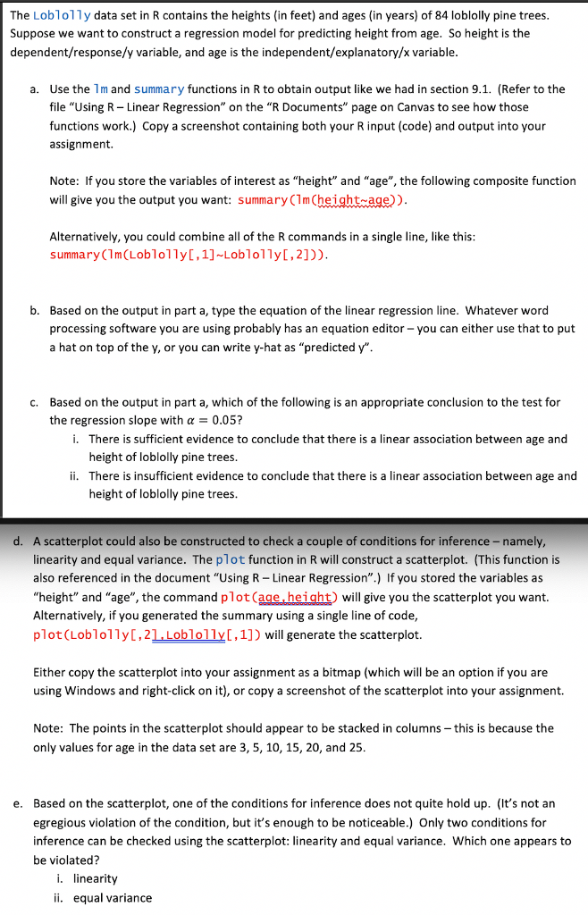 Solved The Loblolly data set in R contains the heights (in | Chegg.com