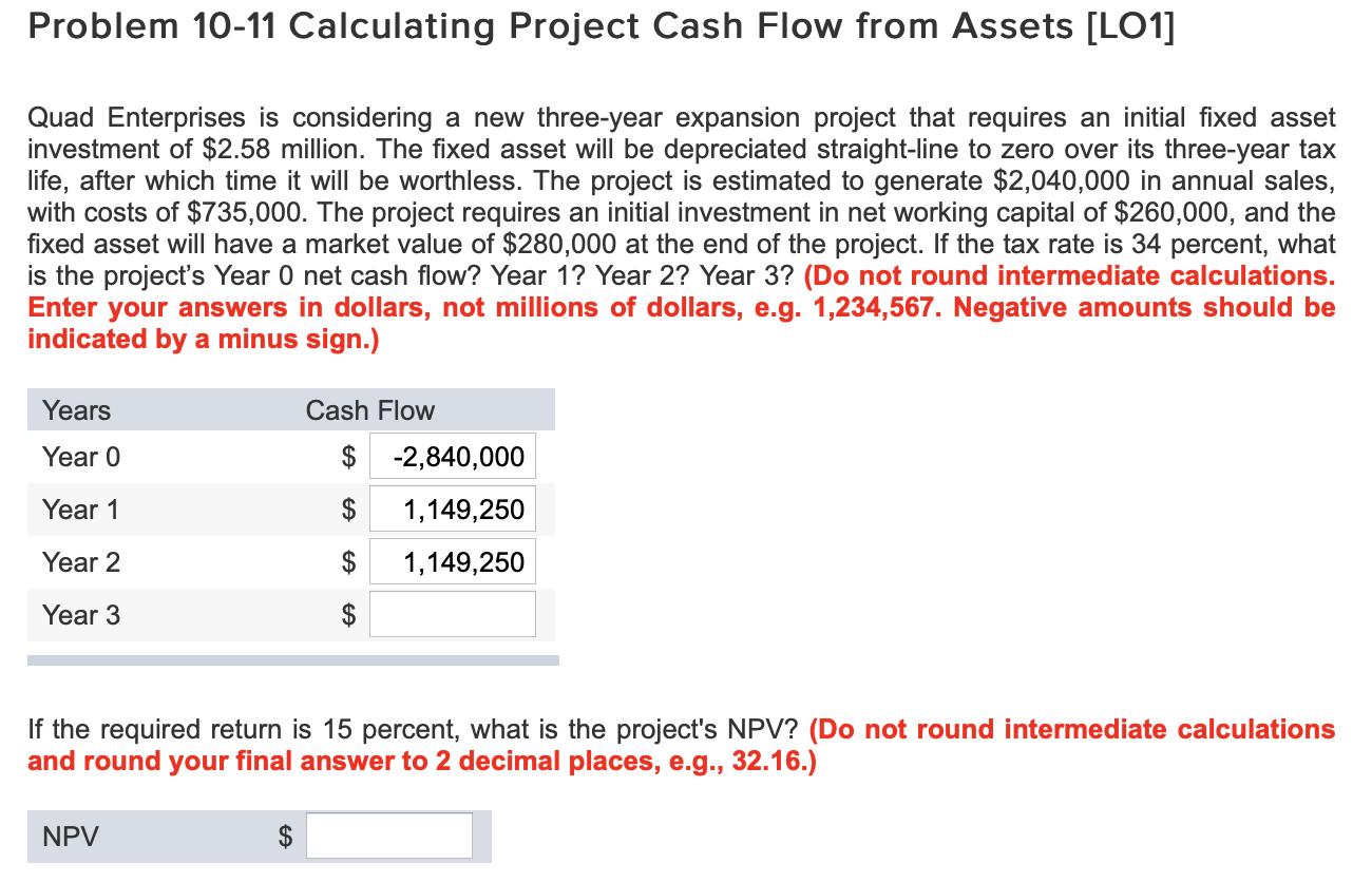Solved Problem 10 11 Calculating Project Cash Flow From