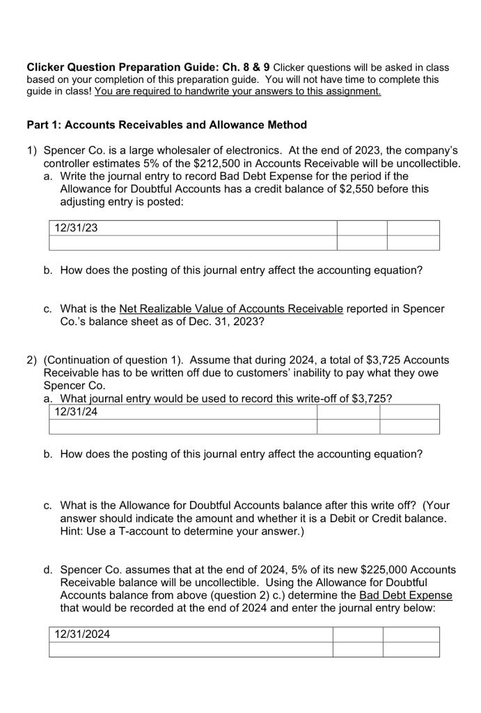 Solved Clicker Question Preparation Guide: Ch. 8&9 Clicker | Chegg.com