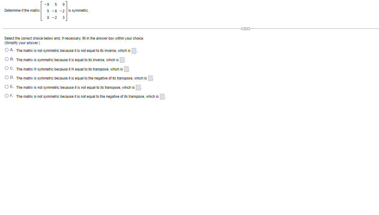 Solved Determine if the matrix [-9505-8-20-23] ﻿is | Chegg.com