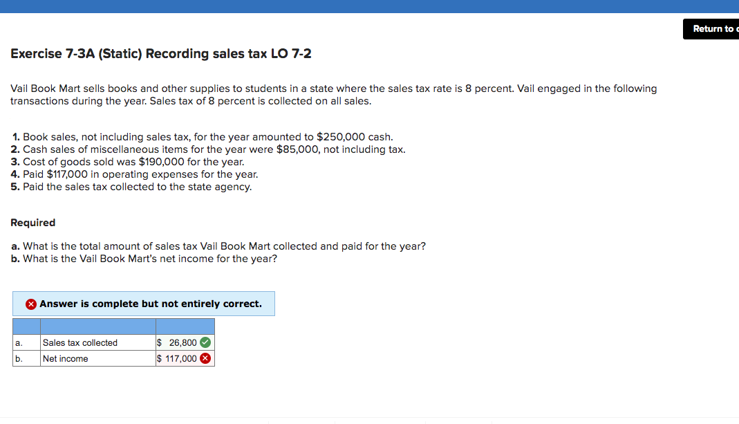 Solved Exercise 7-3A (Static) Recording sales tax LO 7-2 | Chegg.com