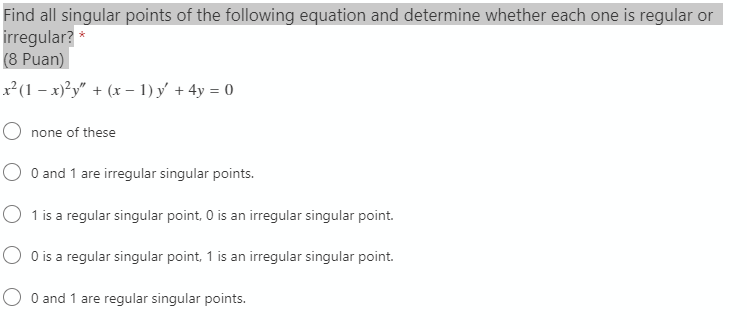 Solved Find all singular points of the following equation | Chegg.com