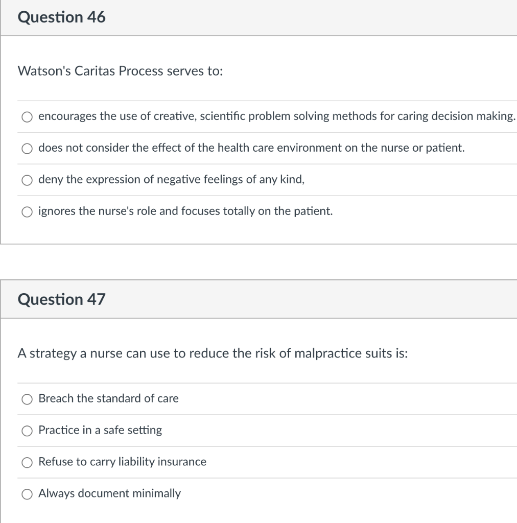 Solved Watson's Caritas Process serves to: encourages the | Chegg.com