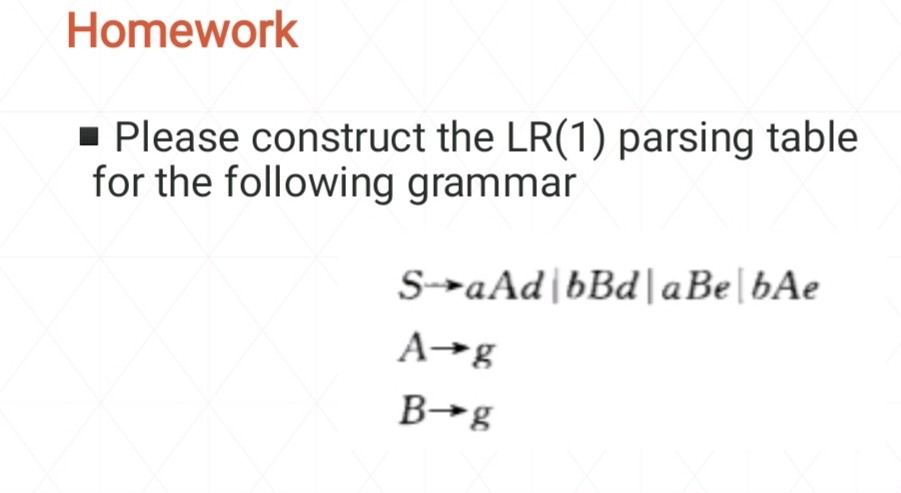 Solved Homework • Please construct the LR(1) parsing table | Chegg.com Solved Homework • Please construct the LR(1) parsing table | Chegg.com