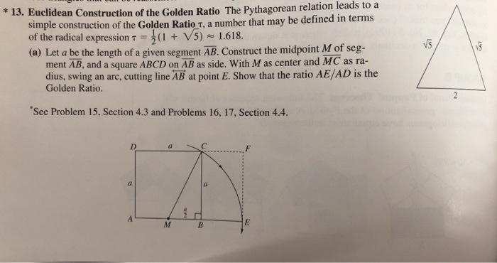 Solved dean Construction of the Golden Ratio The Pythagorean | Chegg.com