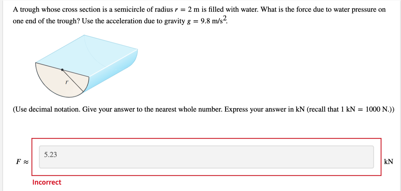 Solved A trough whose cross section is a semicircle of | Chegg.com