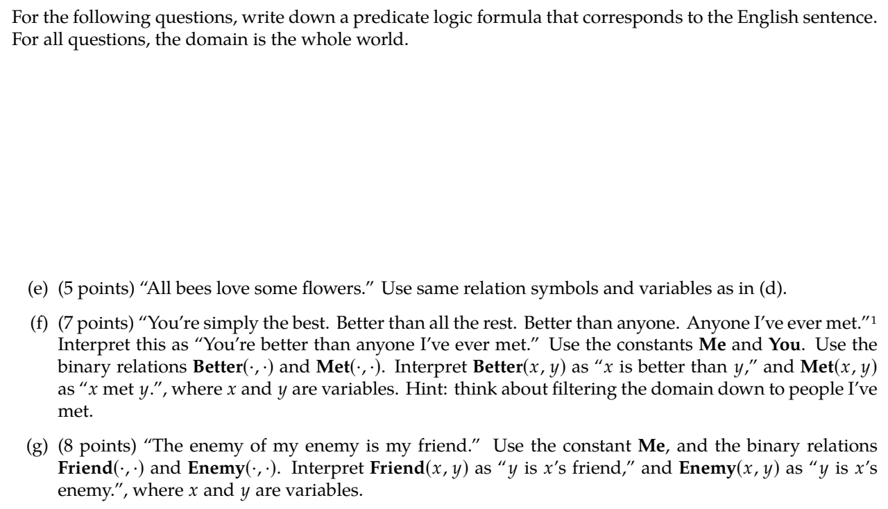 Solved For the following questions, write down a predicate | Chegg.com
