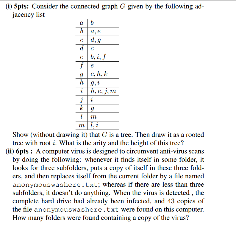 Solved (i) 5pts: Consider the connected graph G given by the | Chegg.com