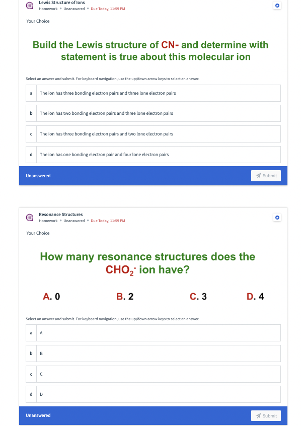 Solved Your Choice\\nBuild the Lewis structure of CN - and | Chegg.com