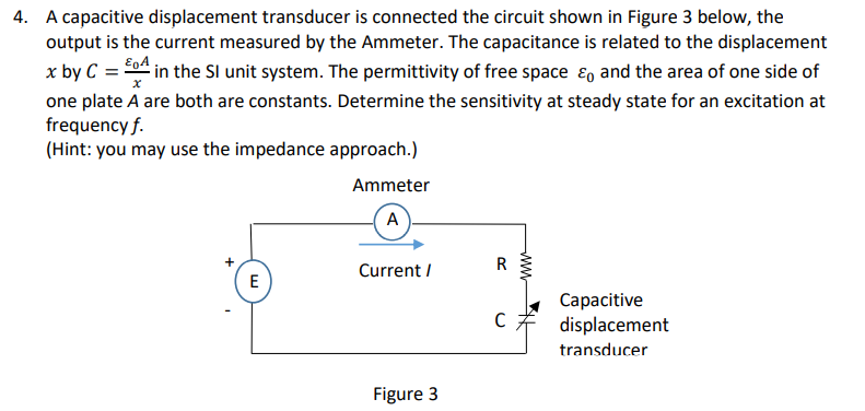 Solved 4. A capacitive displacement transducer is connected | Chegg.com