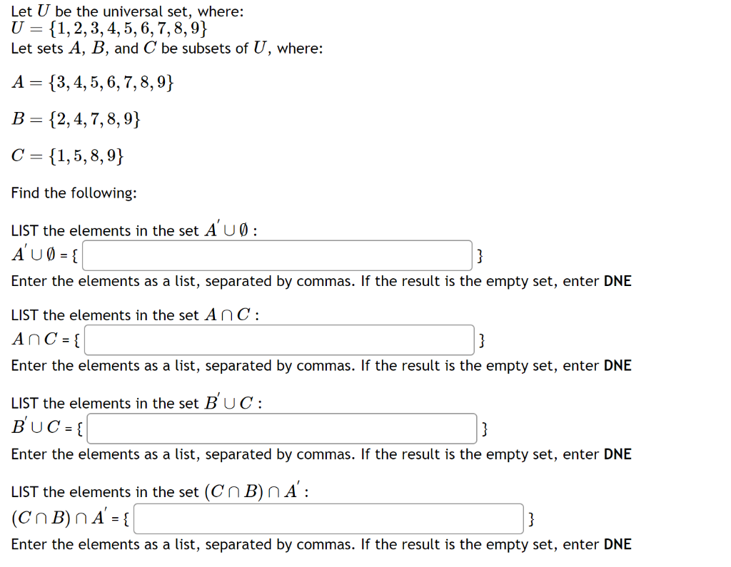 Solved U={1,2,3,4,5,6,7,8,9} Let sets A,B, and C be subsets | Chegg.com