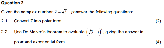 Solved Given the complex number \\( Z=\\sqrt{3}-j \\) answer | Chegg.com
