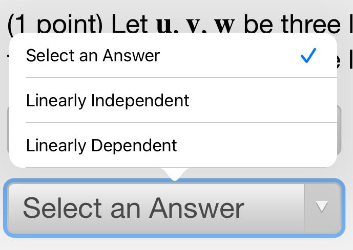 Solved (1 point) Let u, v, w be three linearly independent | Chegg.com