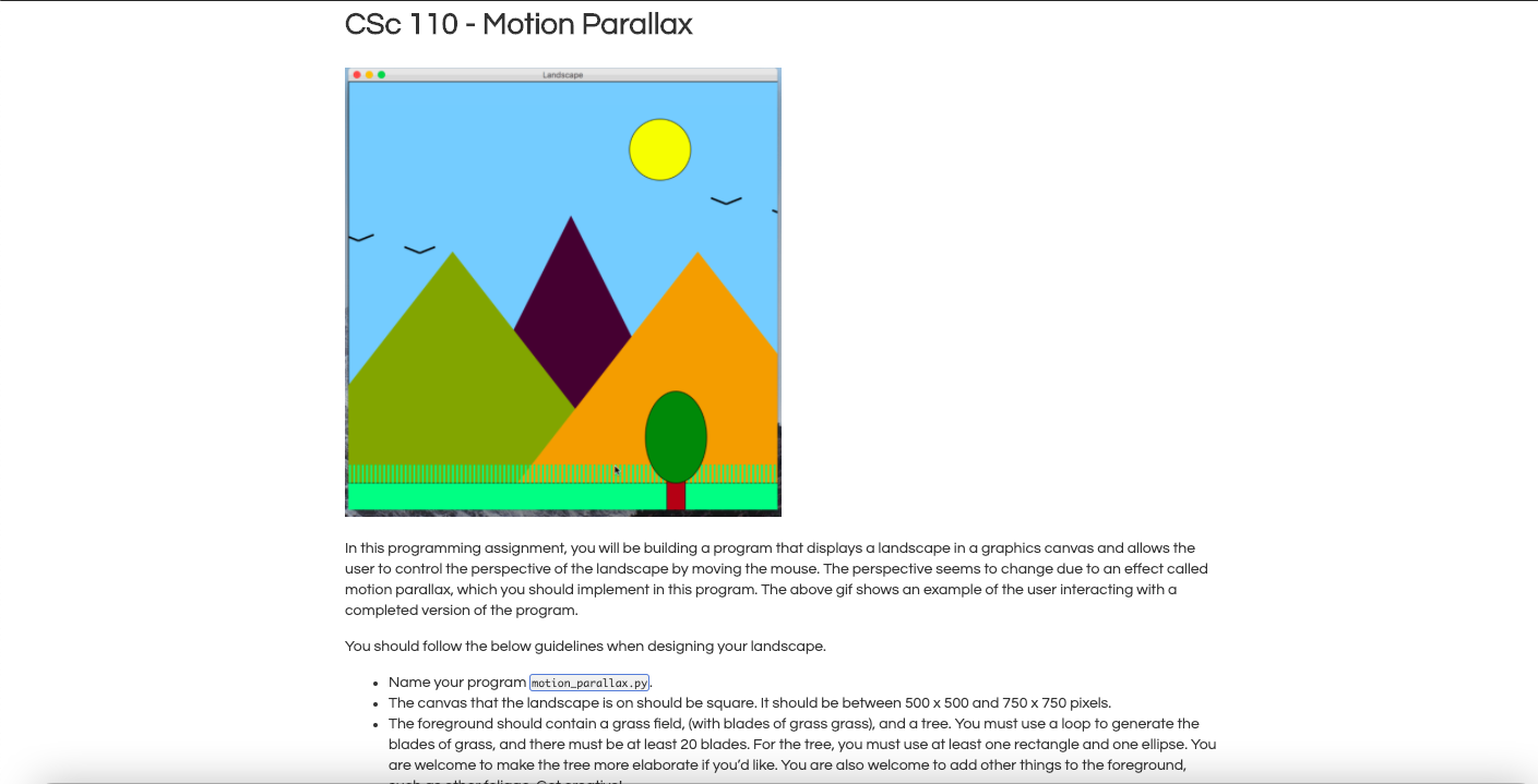 Solved CSc 110 - Motion Parallax Landscape In this | Chegg.com