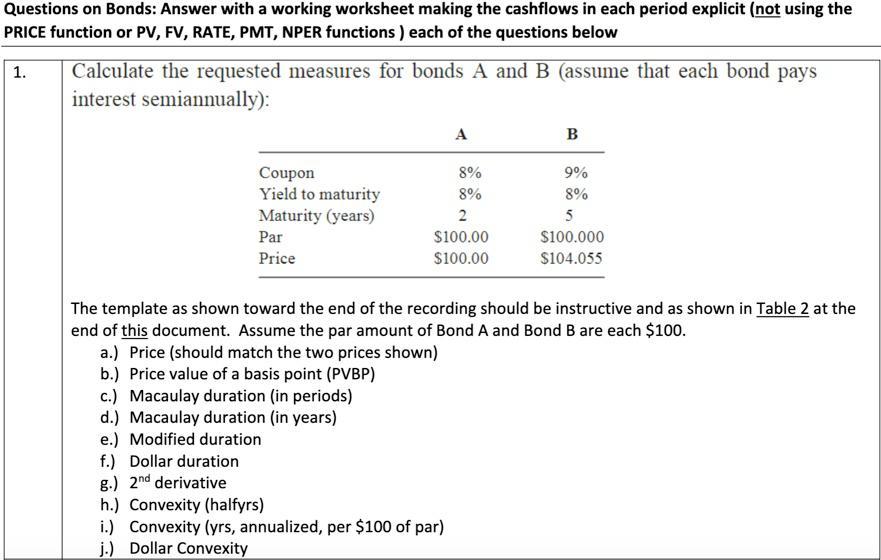 Questions on Bonds: Answer with a working worksheet | Chegg.com