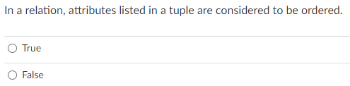 Solved In a relation, attributes listed in a tuple are | Chegg.com