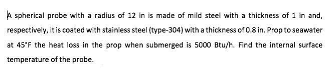 Solved A spherical probe with a radius of 12 in is made of | Chegg.com
