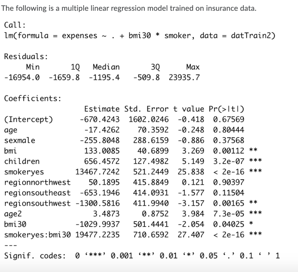 Solved The following is a multiple linear regression model | Chegg.com