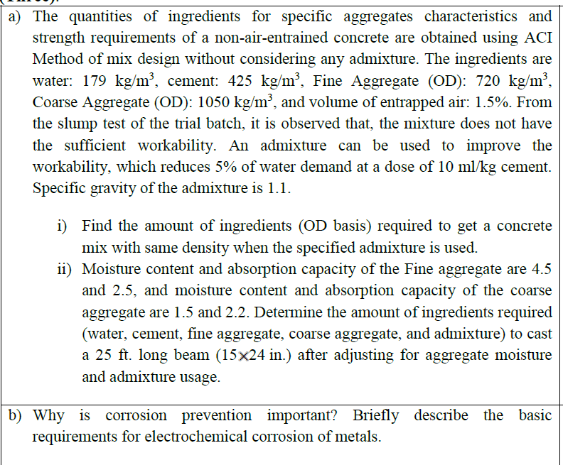 Solved a) The quantities of ingredients for specific | Chegg.com