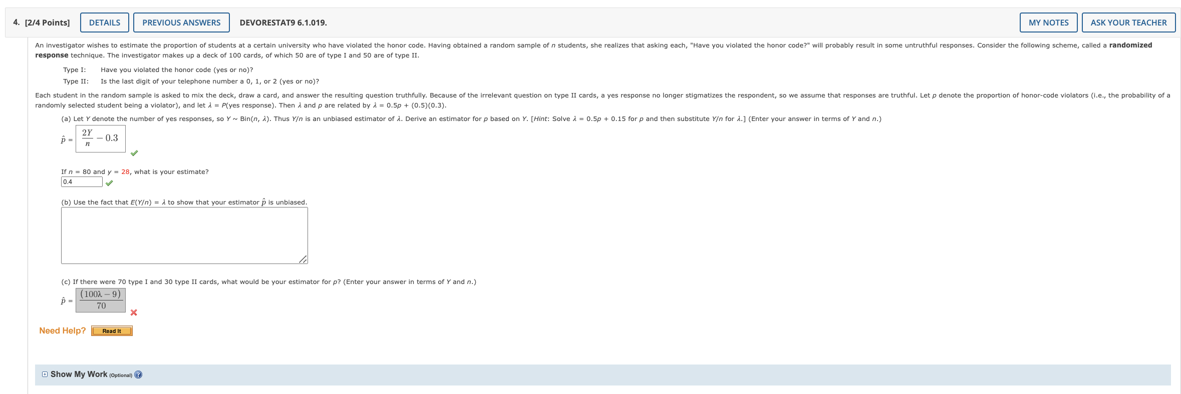 Solved 4. [2/4 Points] DETAILS PREVIOUS ANSWERS DEVORESTAT9 | Chegg.com