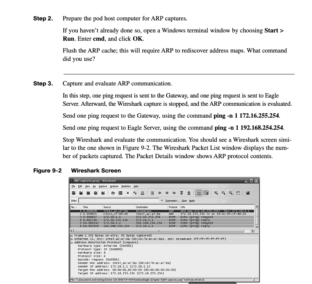 Task 2: Use Wireshark to Examine ARP Exchanges Step | Chegg.com