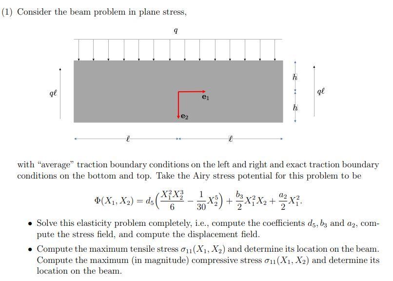 (1) Consider the beam problem in plane stress, with | Chegg.com