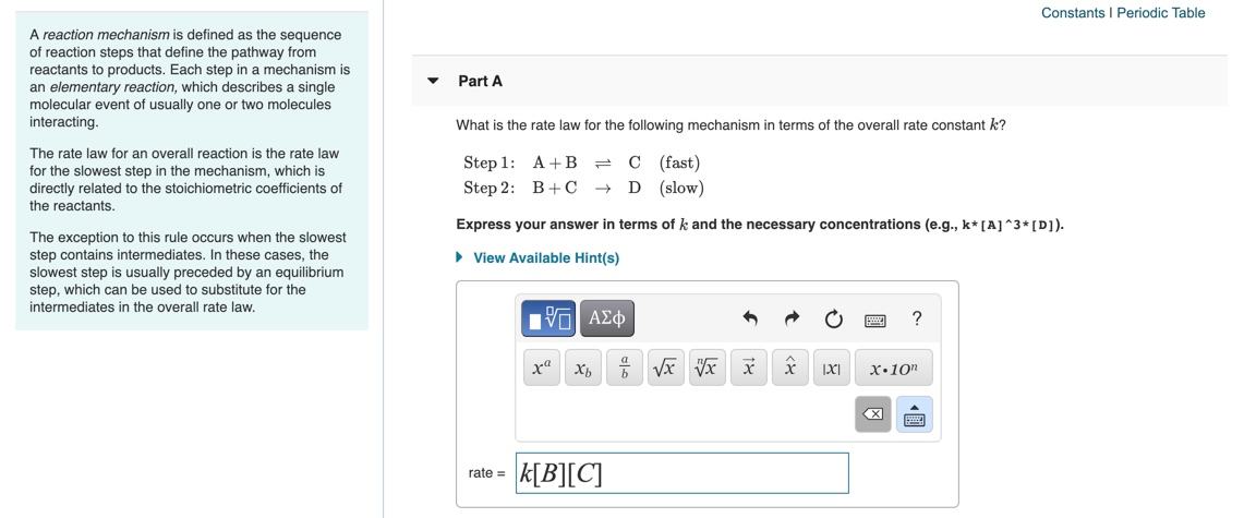 Solved Constants Periodic Table A reaction mechanism is | Chegg.com