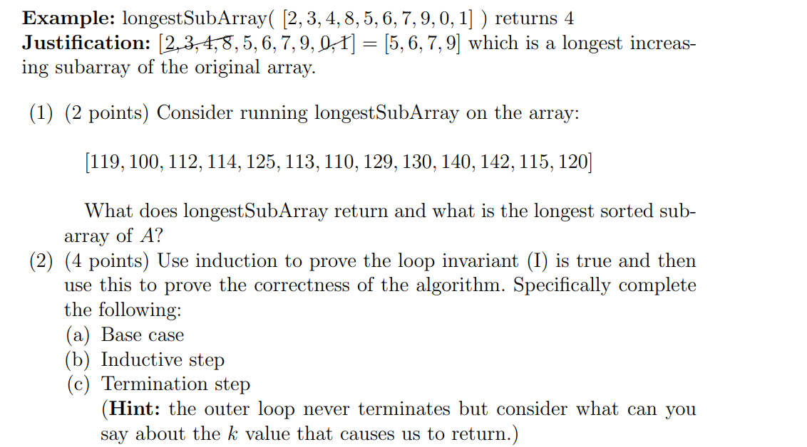 Solved 1. Longest Sorted Subarray (8 points) Consider the | Chegg.com