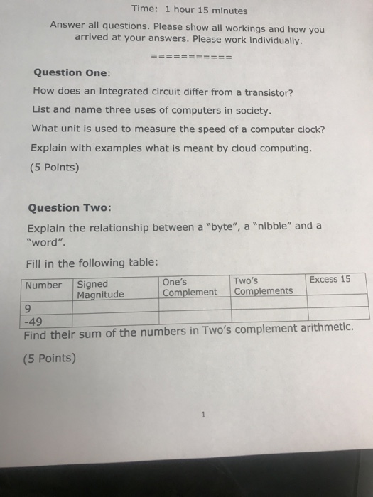 Solved Time: 1 hour 15 minutes Answer all questions. Please | Chegg.com