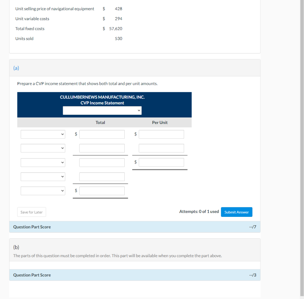 Solved Prepare a CVP income statement that shows both total | Chegg.com