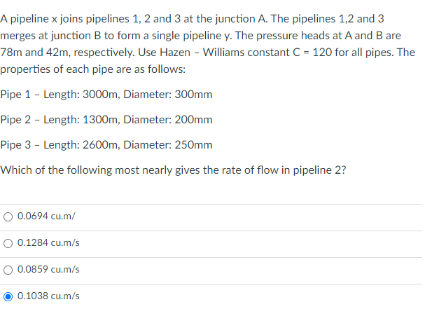 Solved A pipeline x joins pipelines 1, 2 and 3 at the | Chegg.com