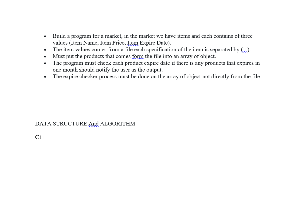 . Build a program for a market, in the market we have | Chegg.com
