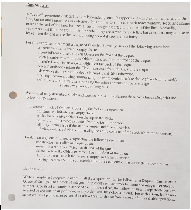Data Structure A deque" (pronounced 'deck') is a | Chegg.com