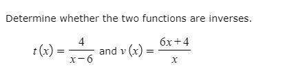 Solved Determine whether the two functions are inverses. 6x | Chegg.com