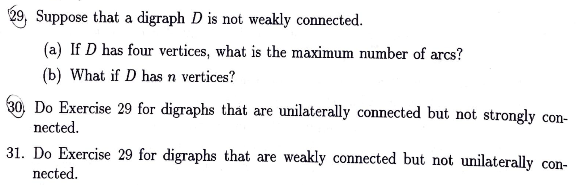 29, Suppose that a digraph D is not weakly connected. | Chegg.com