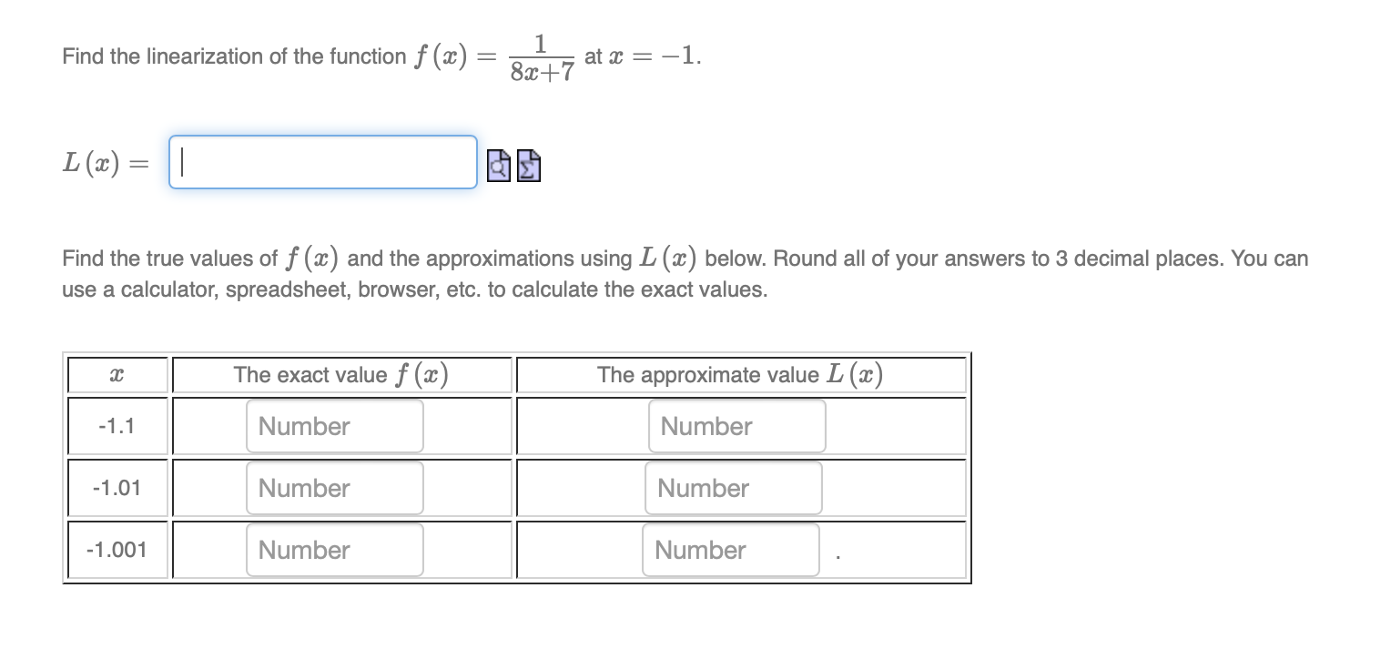Solved Find The Linearization Of The Function F X 8x 71 At
