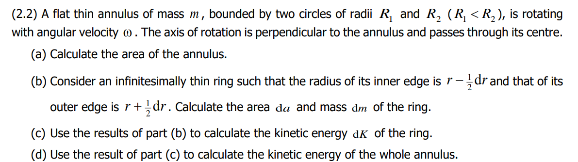 Solved A flat thin annulus of mass m, ﻿bounded by two | Chegg.com