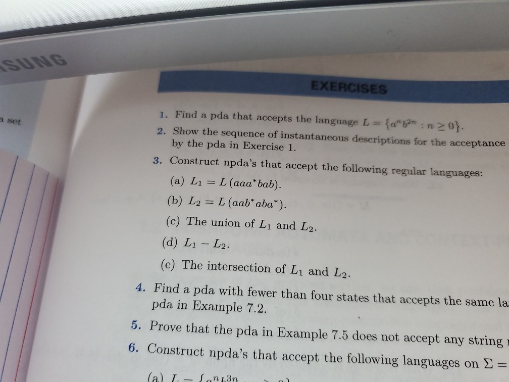 Solved EXERCISES set 1. Find a pda that accepts the language | Chegg.com
