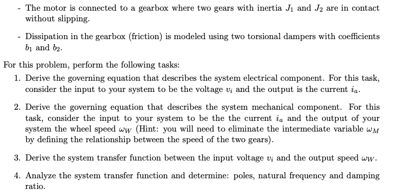 Solved The system shown in Figure 1 represents the electric | Chegg.com