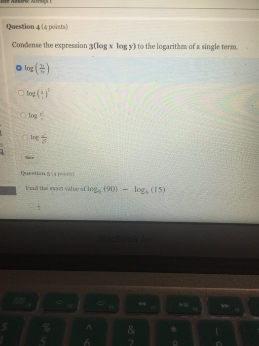 Solved Condense the expression 3(log x log y) to the | Chegg.com