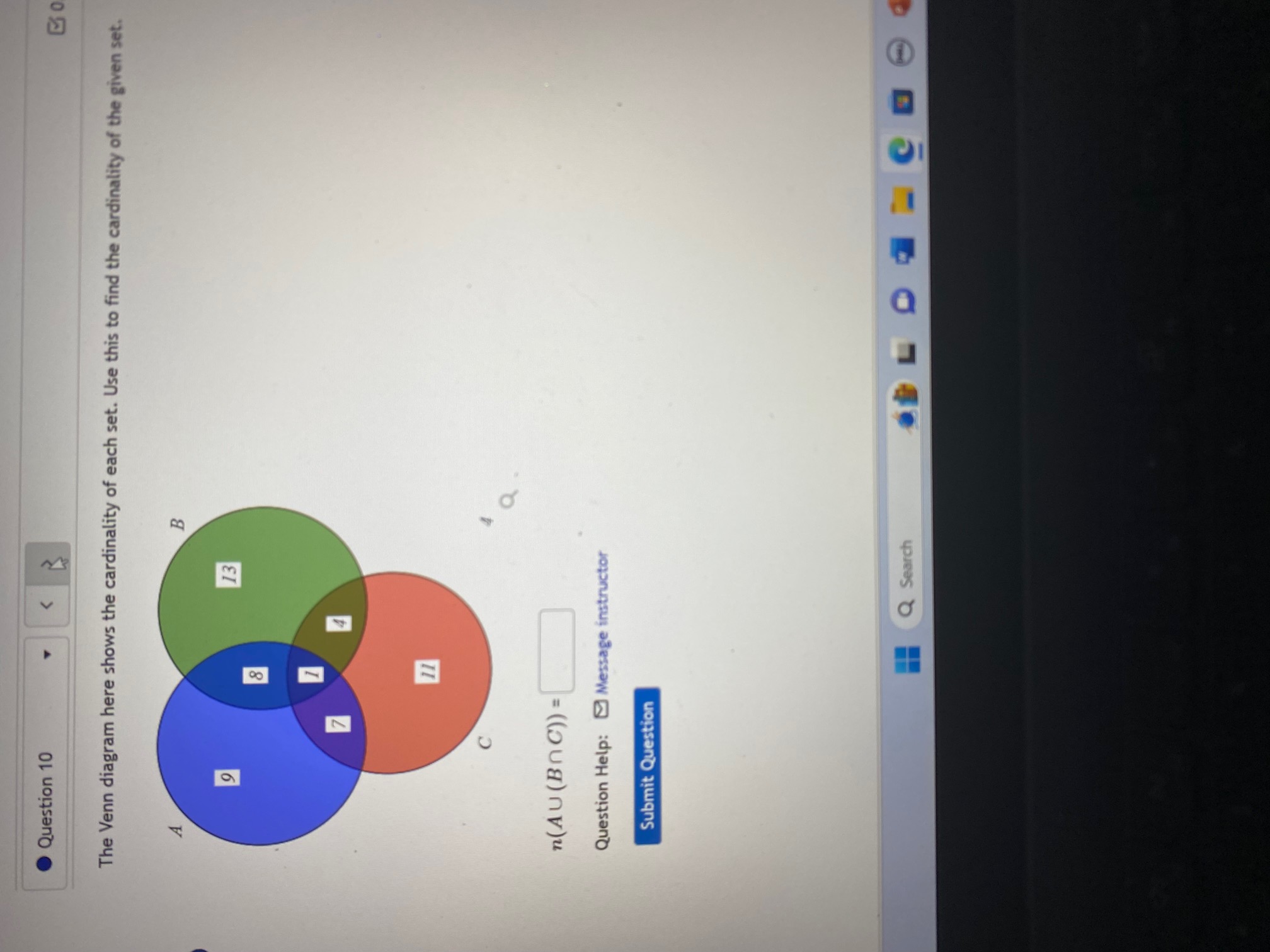 Solved The Venn diagram here shows the cardinality of each | Chegg.com