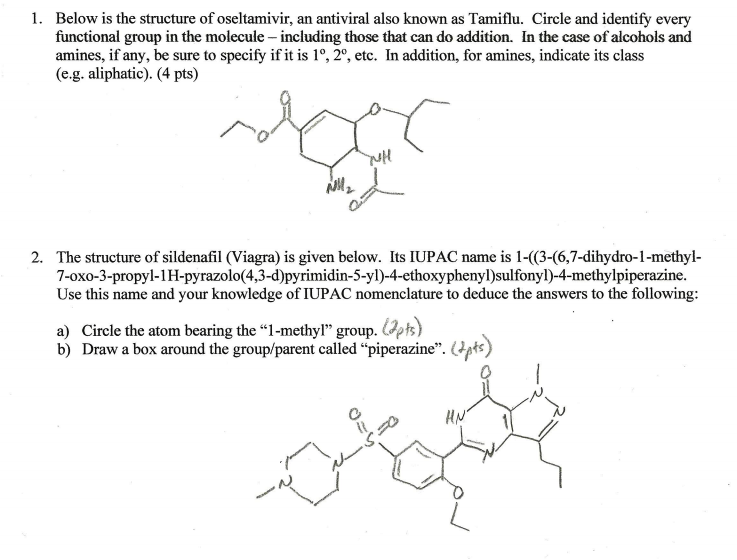 Solved 1. Below is the structure of oseltamivir, an | Chegg.com