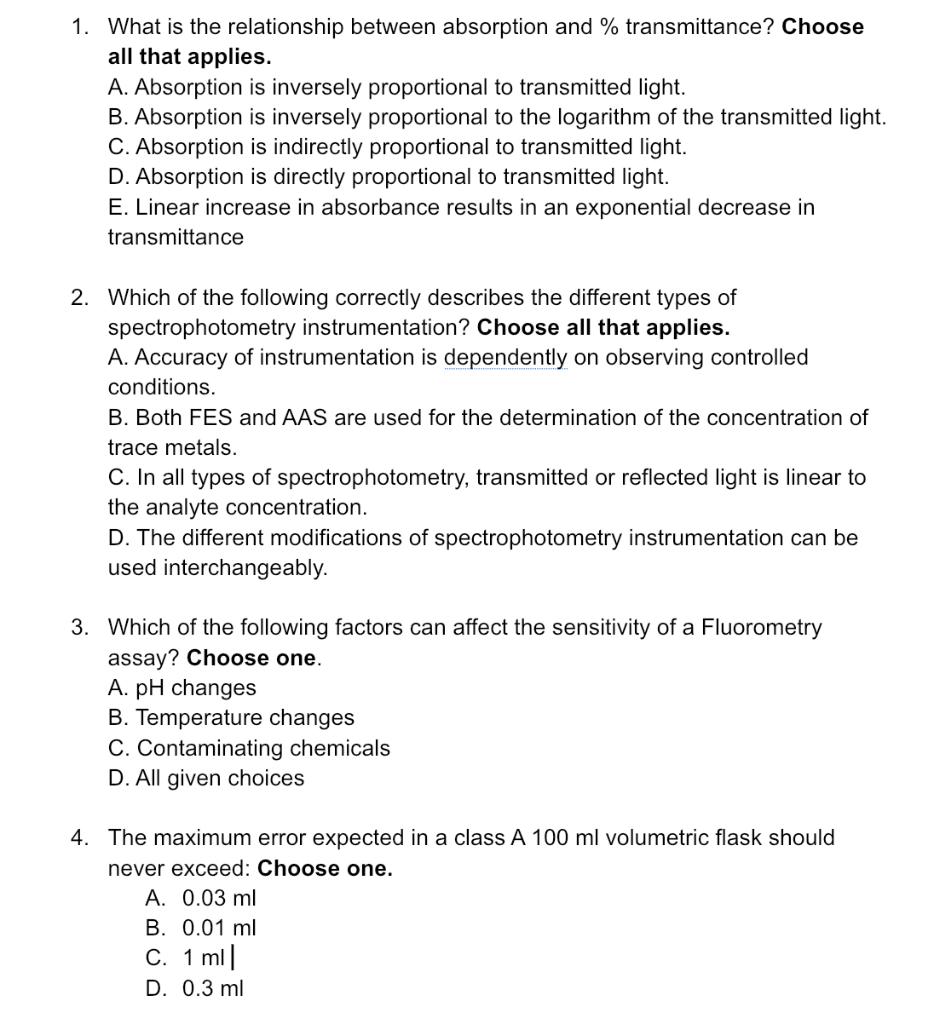 Solved 1. What is the relationship between absorption and % | Chegg.com