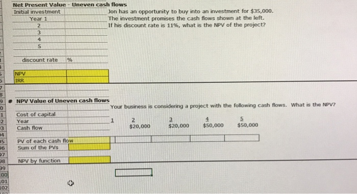 Solved Net Present Value Uneven Cash Flows Initial