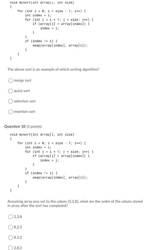 Solved void mysort(int arrayu, int size) { for (int i = 0; i | Chegg.com
