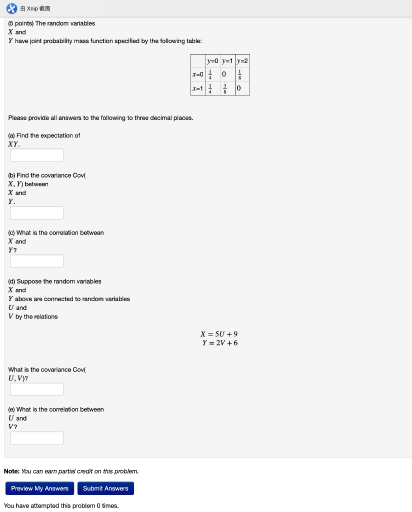 Solved 由Xnip 截图 (5 points) The random variables X and Y have | Chegg.com