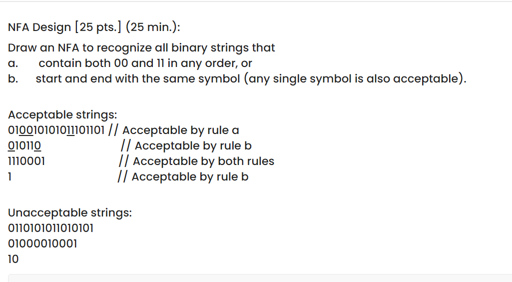 Solved NFA Design [ 25 pts.] (25 min.): Draw an NFA to | Chegg.com