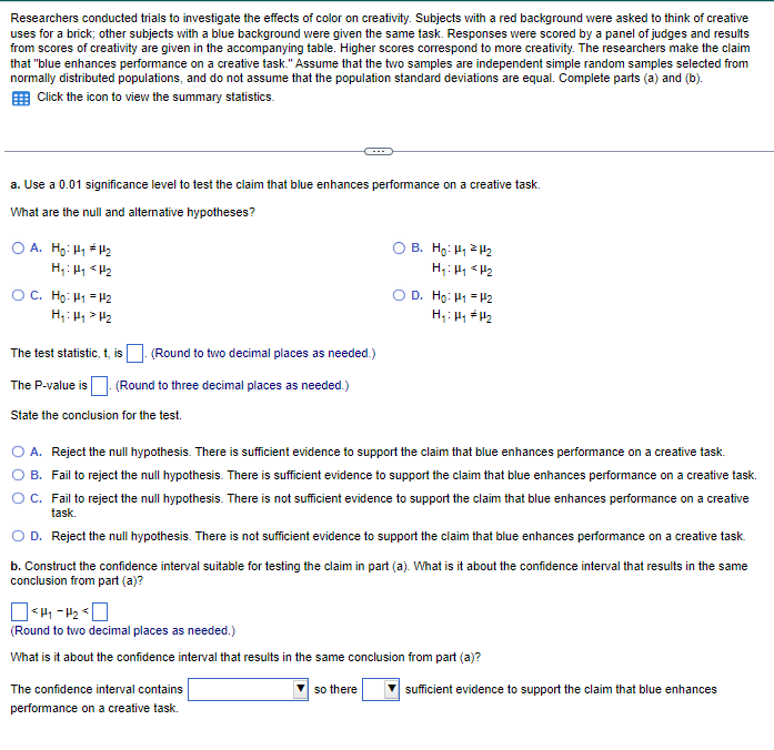 Solved Response Summary StatisticsResearchers conducted | Chegg.com