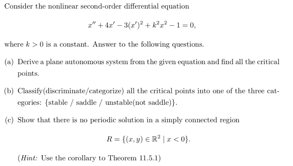 Solved Consider the nonlinear second-order differential | Chegg.com