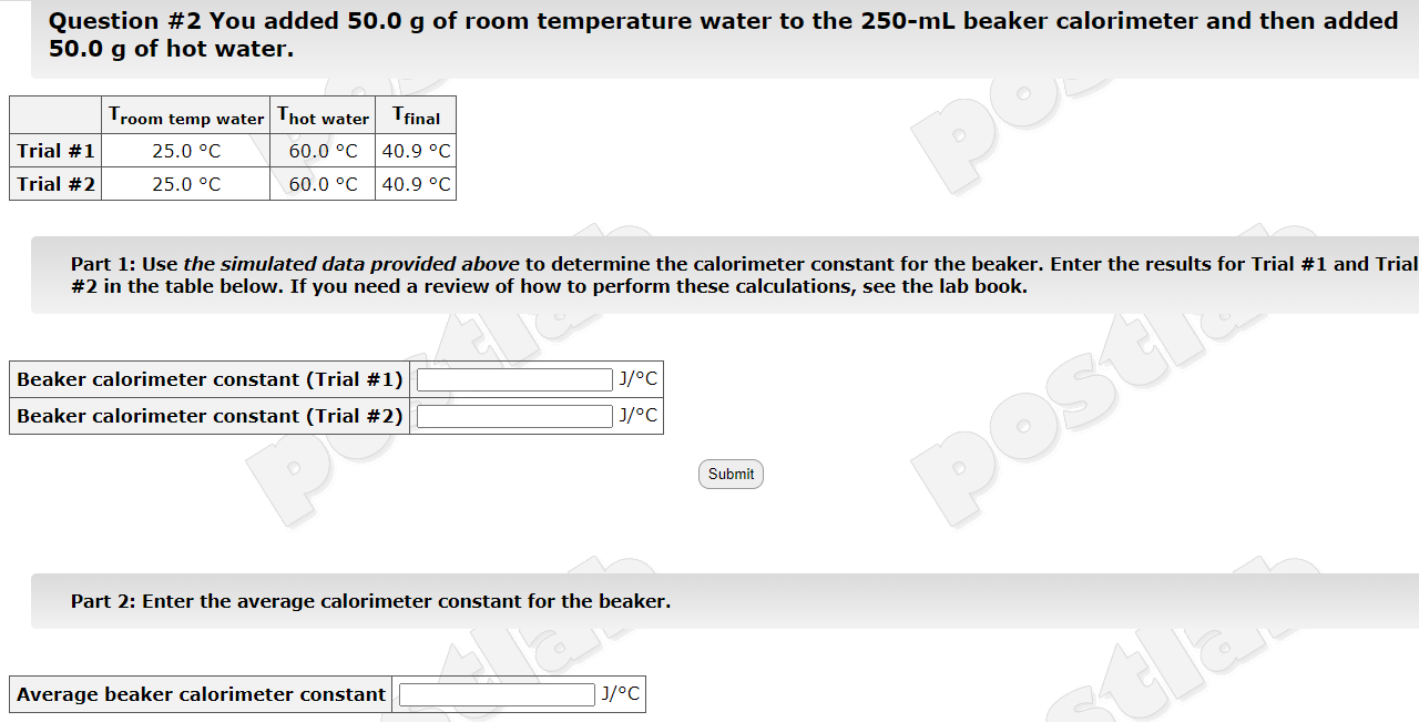 Solved Question #2 You added 50.0 g of room temperature | Chegg.com